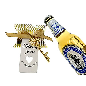 50pcs Skeleton Key Bottle Opener Wedding Party Favor Souvenir Gift with Candy Box and Ribbon(Gold)