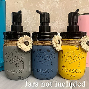 Elwiya Rustic/Farmhouse Mason Jar Soap Dispenser Lid and Pump Rust Proof, Black Plastic Dispenser Lid for 16 oz Regular Mouth Mason Jar Decor - 4 Pack