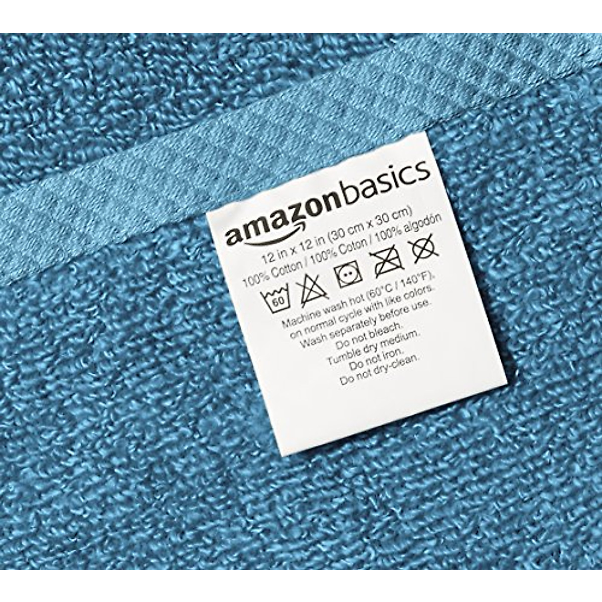 Amazon Basics Cotton Washcloths, Quick-Dry, 12" x 12", 12-Pack, Lake Blue