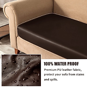 Faux Leather Couch Cushion Covers, Waterproof Sofa Cushion Slipcovers, Elastic RV Chair Seat Covers for Settee Seater, PU Leather Sofa Slipcovers Replacement Living Room (Chair Cushion, Chocolate)