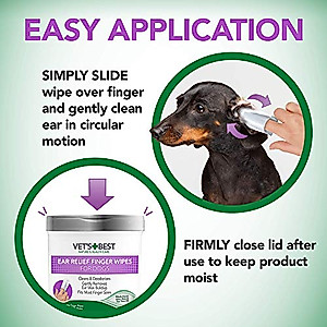 Vet's Best Ear Relief Finger Wipes | Ear Cleansing Finger Wipes for Dogs | Sooths & Deodorizes | 50 Disposable Wipes