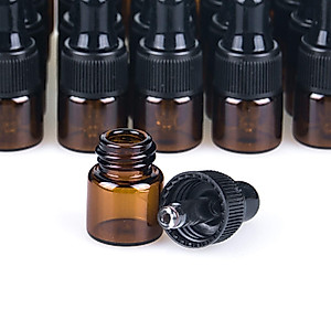 Eassen 50pcs 1ml Amber Mini Glass Dropper Bottles, Small Amber Sample Bottle with Glass Eye Dropper for Essential Oils Sample Traveling