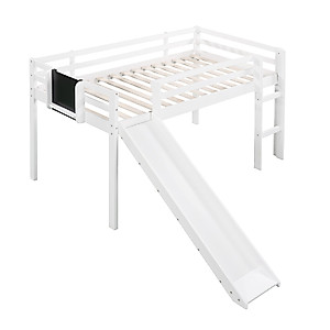 Yehha Twin Loft Bed, Twin Size Loft Wood Bed with Chalkboard & 3 Step Staircase Storage & Safety Rails for Kids Boys Girls Teens, White