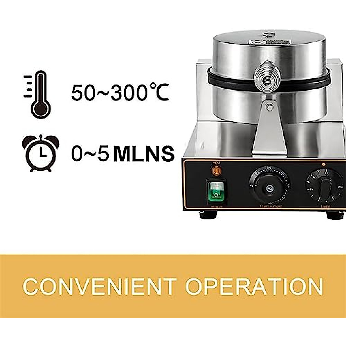 Commercial Electric Waffle Maker 1400W Nonstick Waffle Machine with Temperature and Time Control Stainless Steel Waffle Bake Machine for Bakery Home and Kitchen Restaurant Leisure Snack Bar A (Size :