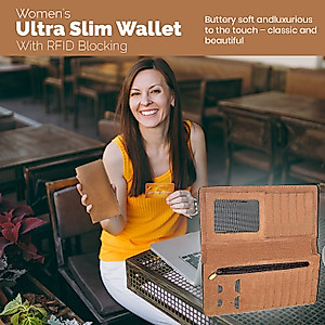 Women's Ultra Slim Wallet With RFID Blocking, 12 Slots For Credit Cards, Id Holder, Cash pockets, Zipper Slot - Ladies Genuine Leather Wallets