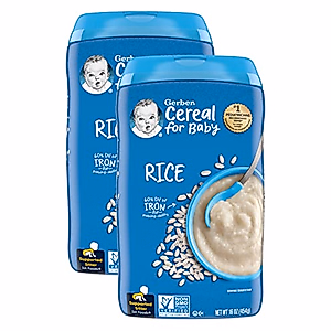 Gerber Cereal for Baby 1st Foods Rice Cereal, Made with Essential Nutrients for Supported Sitters, Non-GMO Project Verified, 16-Ounce Canister (Pack of 2)