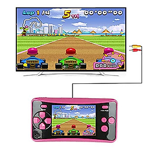 HigoKids Handheld Game for Kids Portable Retro Video Game Player Built-in 182 Classic Games 2.5 inches LCD Screen Family Recreation Arcade Gaming System Birthday Present for Children-Rose red
