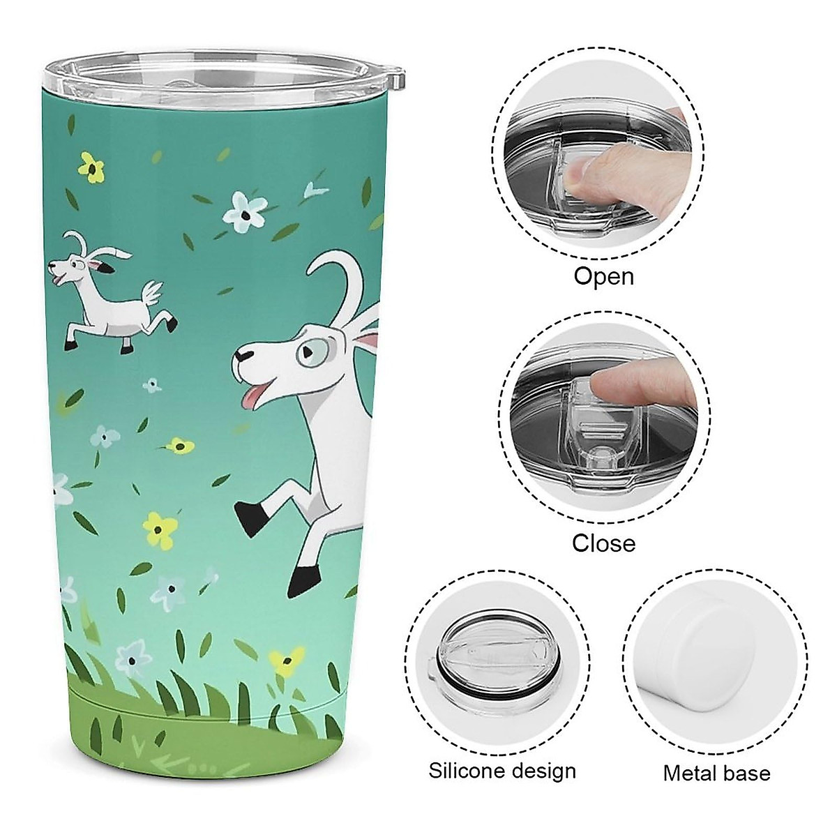 20 Oz Tumbler With Straw Leak Proof Thermos Cup, Goat Frolic Stainless Steel Insulated Travel Coffee Mug Fit for Car Cup Holder