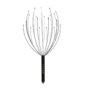 USAGA Head Massager Scalp Massager 20 Fingers Head Scratcher for Head Body Relaxing (Black & Black)