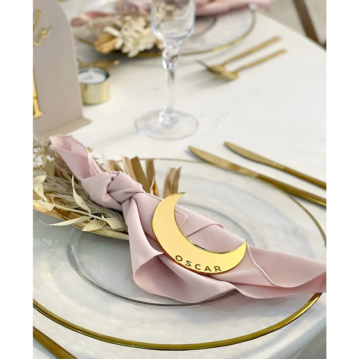 XIAOYUE 20pcs of Acrylic Moon Place Card,Celestial Wedding Place Cards ,Semi-Circle Place Names Blanks for Wedding ,Party&Festival Deco (Gold Mirror)