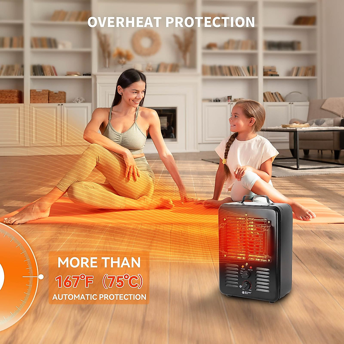 BEYOND HEAT Milkhouse Space Heater, 1300W/1500W Electric Heater with Thermostat, 3 Heat Settings, Safe and Quiet Heater for Home Garage Workshop Warehouse, Black