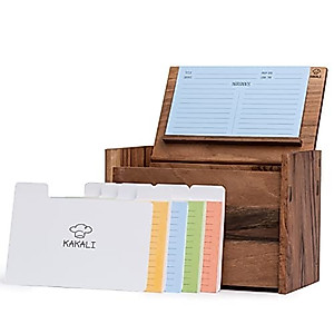 Wooden Recipe Box with Cards and Dividers - Handmade Walnut Recipe Cards and Box Set with 60 Recipe Cards 4X6 and 8 Recipe Card Dividers - Farmhouse Recipe Card Holder - Bridal Shower Recipe Box…