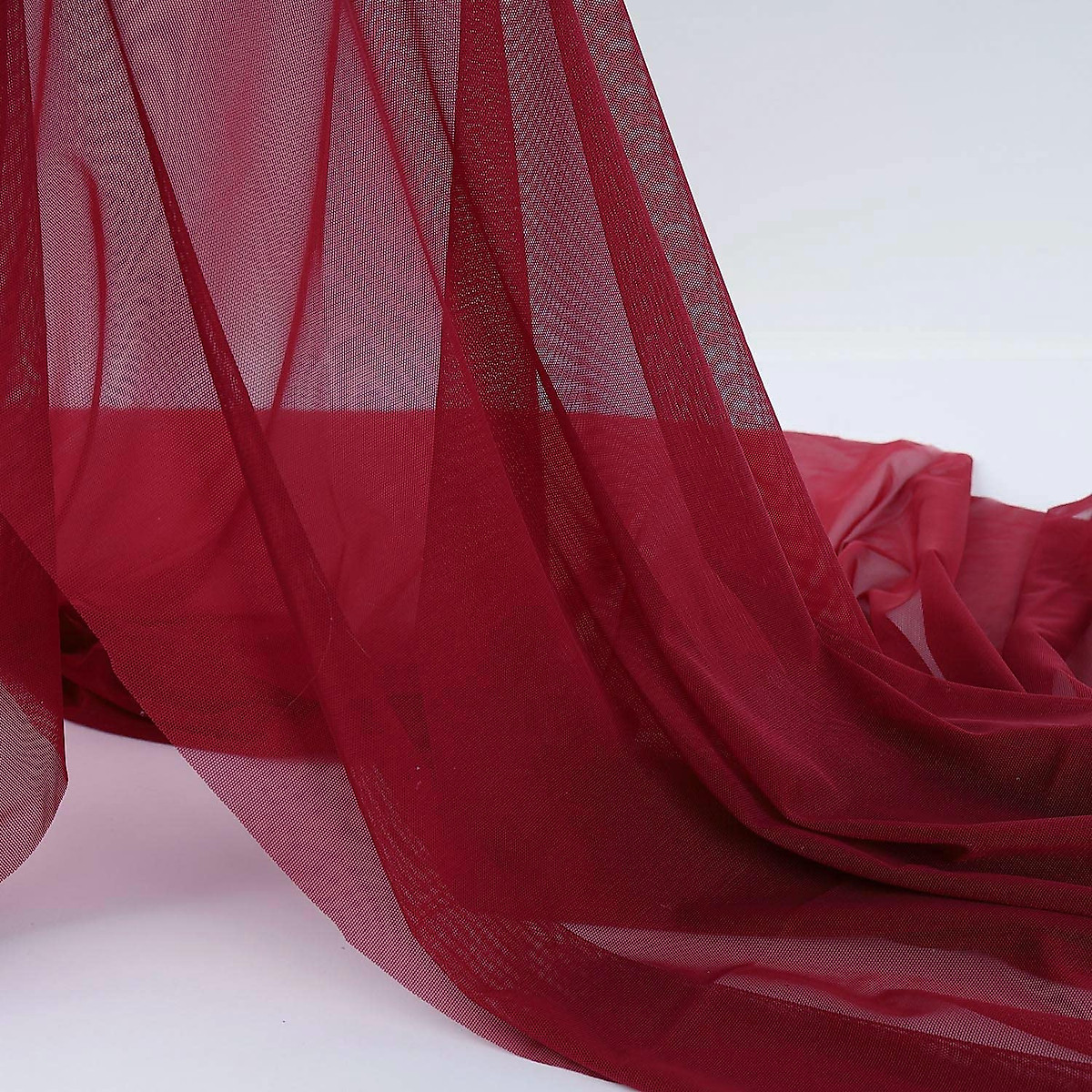 Superfine 4-Way Stretch Net Fabric Nylon Spandex Power Mesh, Pre-Cut 5 Yards Long 60" Wide, Lightweight Sheer (Wine Red)