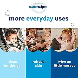 WaterWipes Plastic-Free Original Baby Wipes, 99.9% Water Based Wipes, Unscented & Hypoallergenic for Sensitive Skin, 240 Count (4 packs), Packaging May Vary