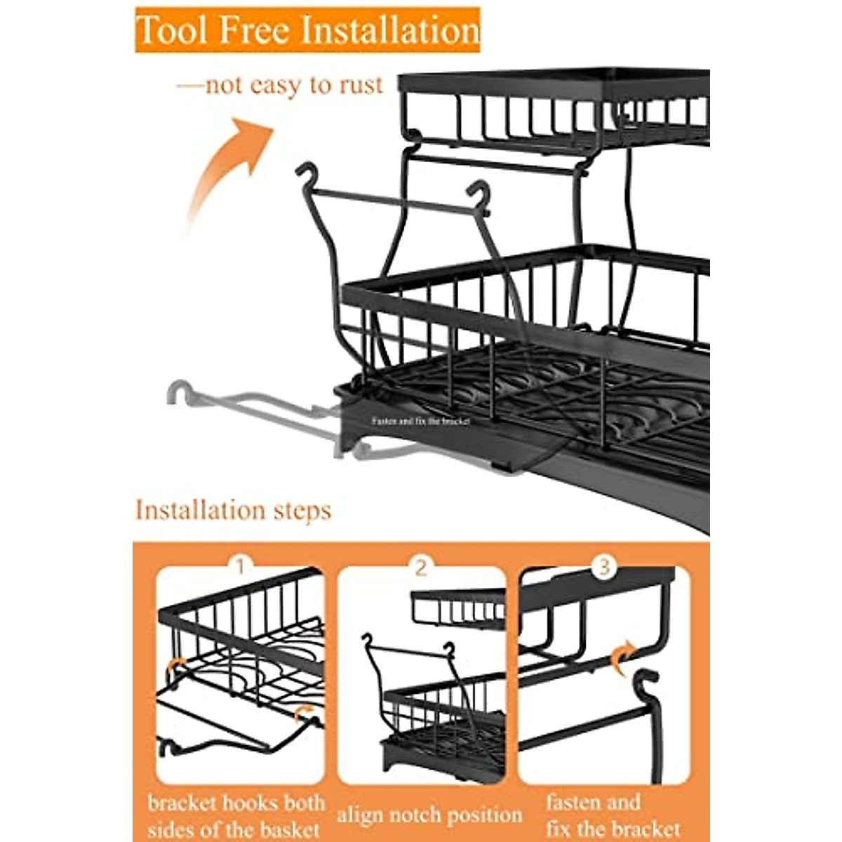 Dish Drying Rack with Drainboard,2-Tier Dish Racks for Kitchen Counter, Rustproof Drainer Set with Utensils Holder, Large Capacity Dish Strainers with Utensils Holder, Extra Drying Mat and Scrub Spong