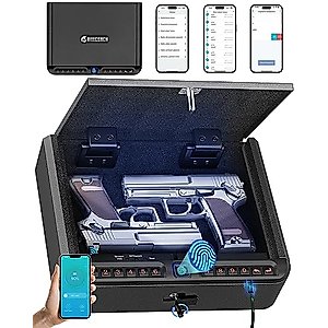 BILLCONCH Gun Safe for Pistols - Biometric Gun Safe 4 Ways Quick Access with Fingerprint/Full-digital Keypad/Key/APP Lock Handgun Safe for Nightstand Bedside Home