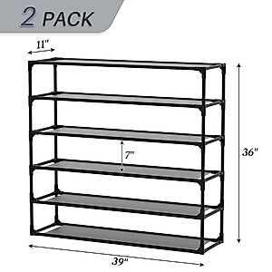 TY ARTS & CULTURE 2 Pack 6-Tiers Shoe Rack Organizer, Sturdy Metal Pipes & Durable Non-Woven Fabric, Space Saving Tall Shoe Rack Hold 48-60airs, Shoe Rack for Entryway (Black)