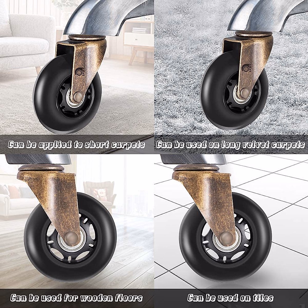 LPHY Office Chair Wheels (Set of 5) - 3'' Smooth Rolling Heavy Duty Casters - Safe for All Floors Including Hardwood - Universal Stem 7/16 Inch