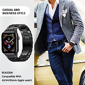 REASDEN Compatible With Apple Watch Band and Case Iwatch Ultra Series 9/8/7/6/5/4/3/2/1/SE, 38/40/41/42/44/45/49mm, Stainless Steel Metal Band TPU Case Men Women