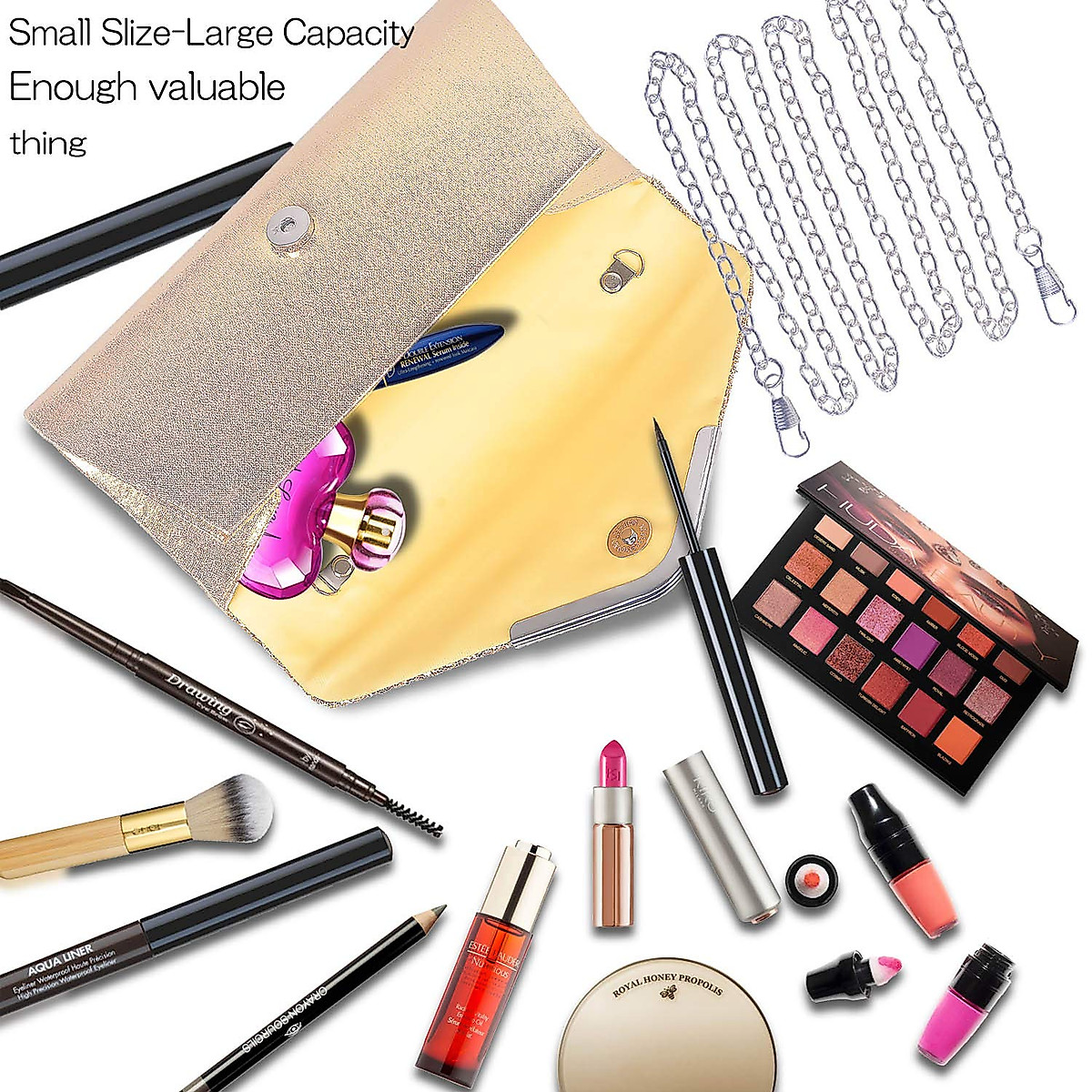 Women Evening Envelope Handbag Prom Sequin Clutch Purse Shoulder Cross Body Bag (Gold)