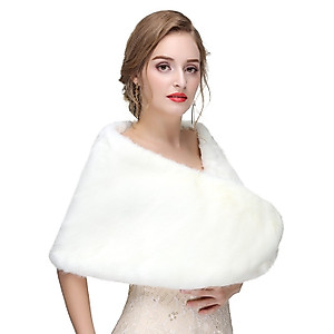 CanB Women's 1920s Faux Fur Shawl Bridal Wedding Fur Wraps and Bolero Shrug Faux Mink Stole for Women (White)