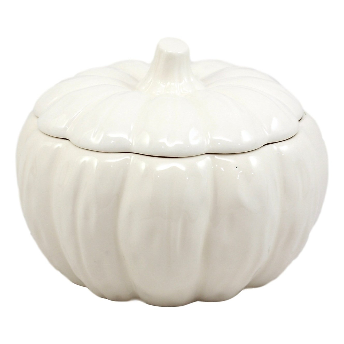Ebros Gift Ceramic Stoneware White Harvest Pumpkin Bowl With Lid 6" Diameter (1)