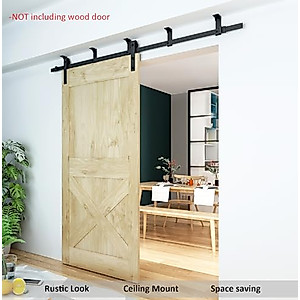 DIYHD Bent Straight Roller Barn Wood Closet Interior Door Sliding Hardware, 8FT Track Kit, Ceiling Mount kit
