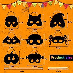 Natonhi 32Pcs Halloween Crafts for Kids Rainbow Scratch Mask, Halloween Games Scratch Art and Craft Kit Halloween Classroom Activities Favors Party Supplies