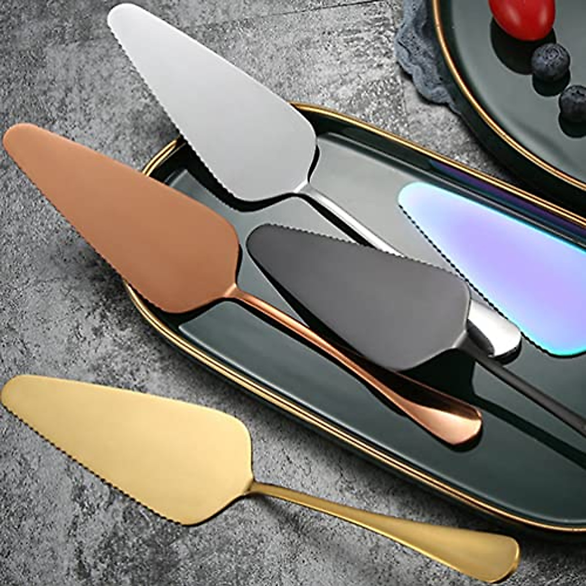 DOITOOL Colorful Pie Cake Server Knife, Wedding Cake Serving Set, Stainless Steel Cake Pie Pastry Servers, Simple Serrated Cake Shovel, Mirror finish& Onside with Fine Serrated