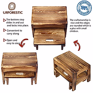 URFORESTIC Handcrafted Solid Wood Bed Step Stool-Foot Stool Kitchen Stools Bed Steps Small Step Ladder Bathroom Stools (Burned)