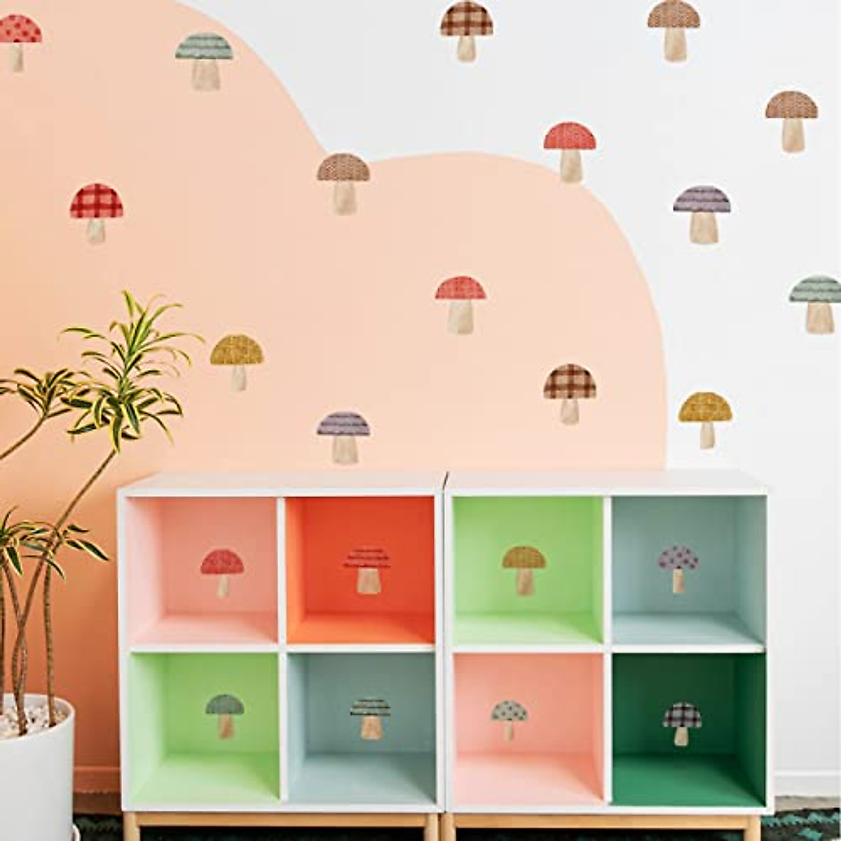 Watercolor Mushroom Decor Retro Room Wall Decals Peel and Stick Vinyl Wall Stickers Room Wall Art Decals for Kids Nursery Baby Room Bedroom Wall Decor