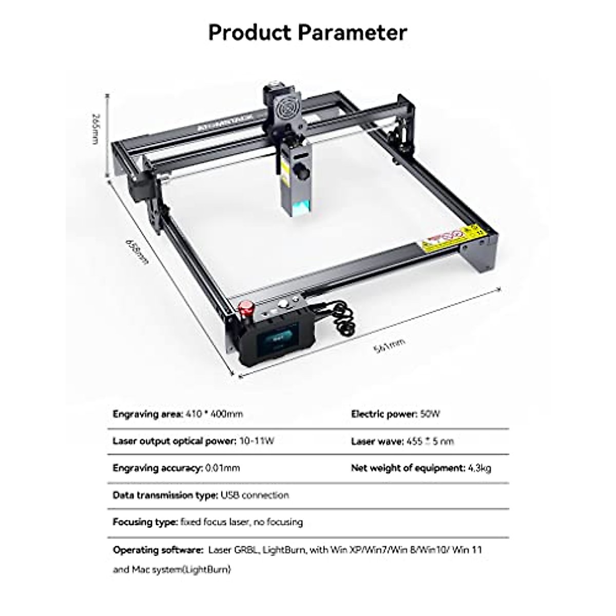ATOMSTACK X7 Pro 50W Laser Engraver, Laser ingravor Cutter, 10W Output Power CNC Laser Engraver Cutting Machine, Eye Protection Fixed-Focus, DIY Laser Marking for Wood and Metal, 400x410mm
