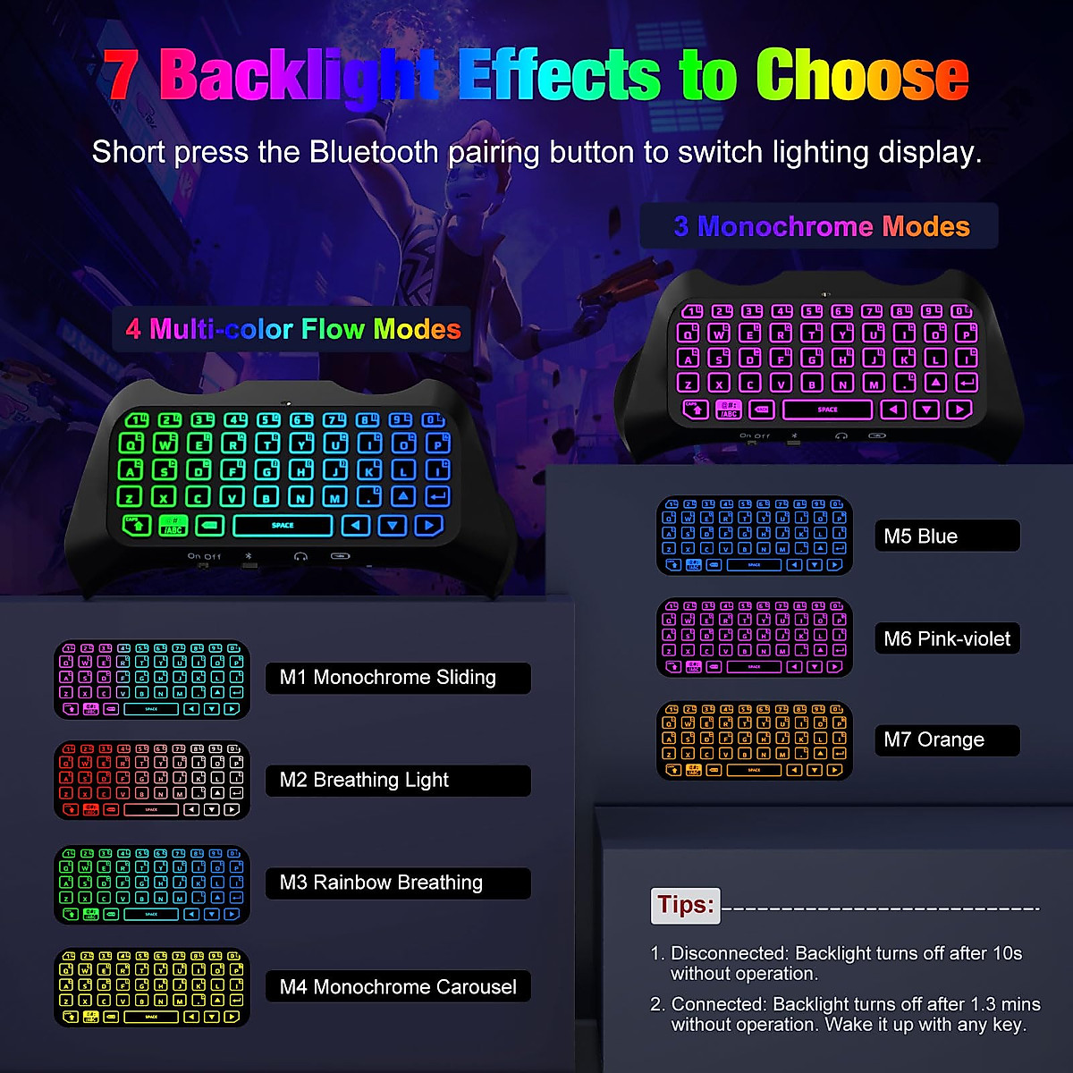 MoKo RGB Backlight Keyboard for PS5 Controller, Bluetooth Wireless Mini Gamepad Chatpad for Playstation 5 with Upgraded Built-in Speaker & 3.5mm Audio Jack for PS5 Controller Accessories