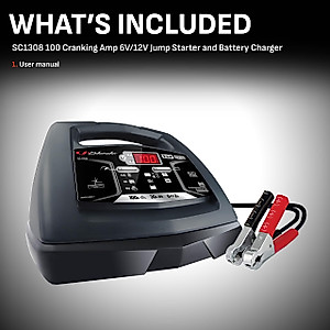 Schumacher Electric SC1308 Fully Automatic Jump Starter & Battery Charger for Motorcycle, Power Sport, Lawn Tractor, Car, SUV, Truck & Boat Batteries, 100 Cranking Amps, 6-Volt, 12-Volt, Black, 1 unit