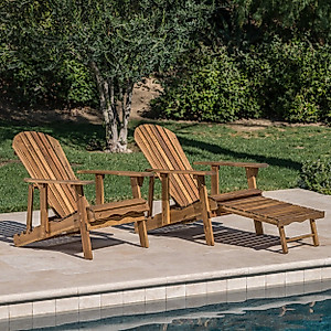GDFStudio Outdoor Reclining Wood Adirondack Chair with Footrest (2, Natural Stained)