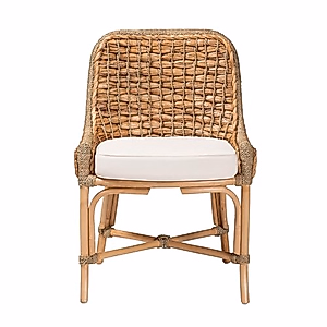 Baxton Studio Kyle Modern Bohemian Natural Brown Woven Rattan Dining Side Chair With Cushion