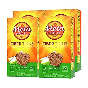Metamucil, Fiber Thins, Daily Psyllium Husk Fiber Supplement, Supports Digestive Health and Satisfies Hunger, Apple Crisp Flavor, 4 Packs x 12 Servings (48 Total Servings)