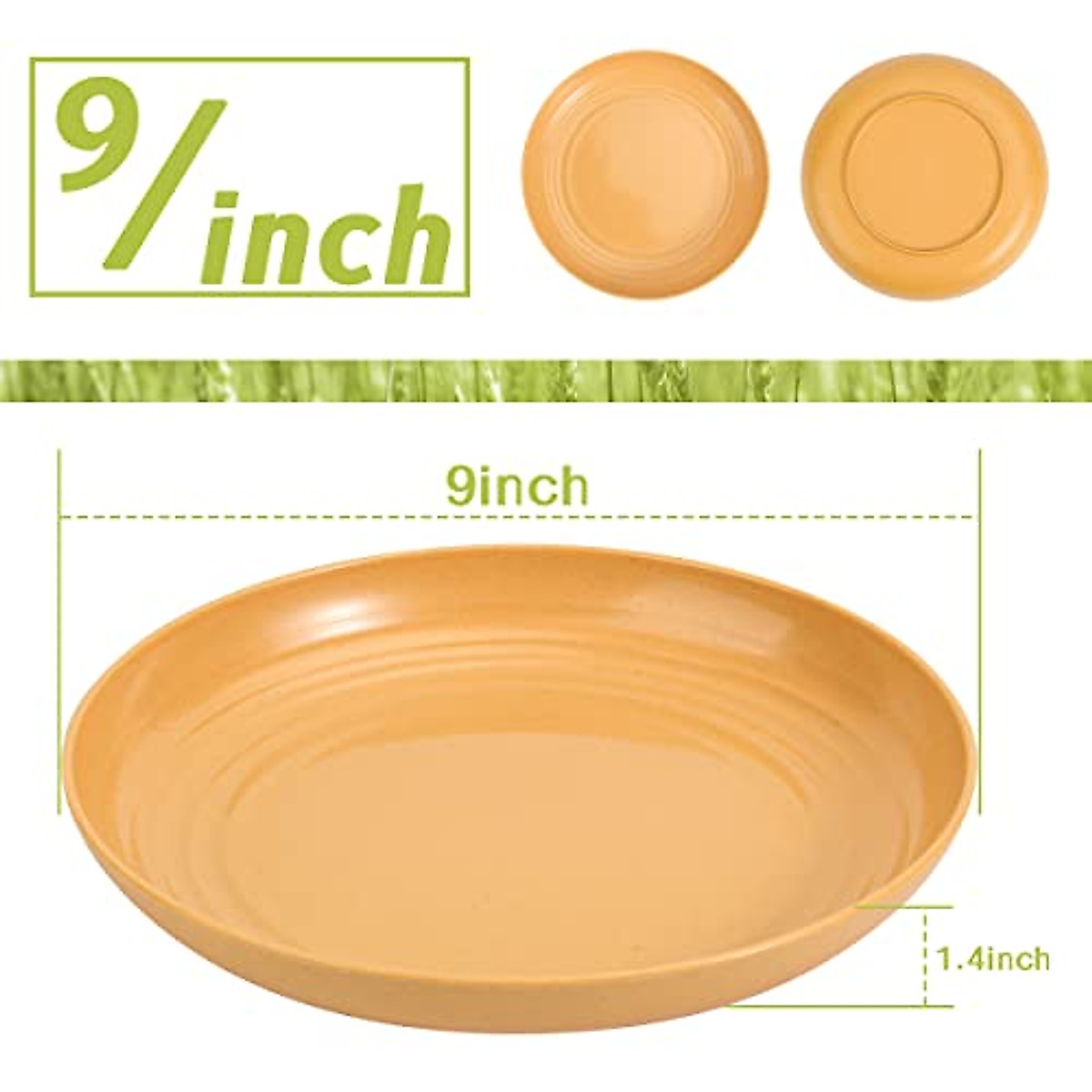 SGAOFIEE 12 PACK 9 Inch Lightweight Wheat Straw Plates, Microwave and Dishwasher Safe BPA Free and Healthy Wheat Straw Plates, Unbreakable Deep Dinner Plates