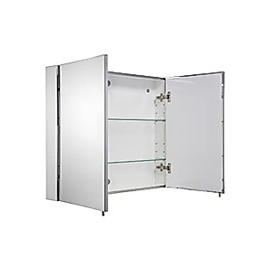 Croydex Finchley Double Door, Surface Mount Flexi-Fix Easy Installation System Medicine Cabinet, 31.5 in (W) x 26 in (H) Stainless Steel