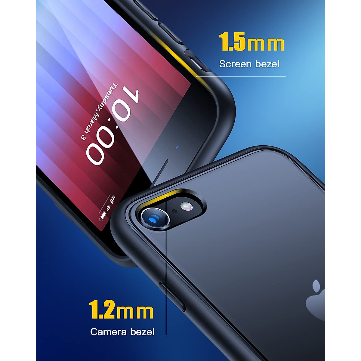 Humixx Shockproof Designed for iPhone SE 2022 Case [8FT Military Grade Drop Protection] [Ultimate Touch Feeling] Translucent Matte Hard Back, Slim Durable Protective Case for iPhone 7/8/SE 4.7" -Black