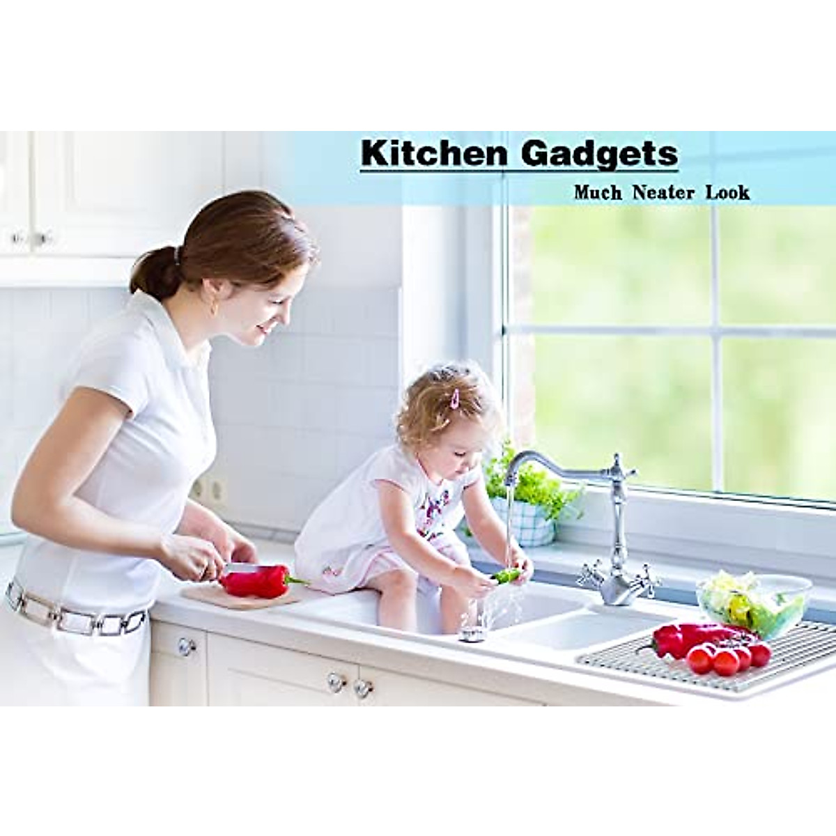 Zeanoch Dish Drying Rack Over The Sink Sink Drying Rack, Adjustable Length, Rolled Up ，Foldable，Saves Space, Fits Most Sinks, Stainless Steel Mat ,Also Great to Use with Kitchen Sink Mats (Black)