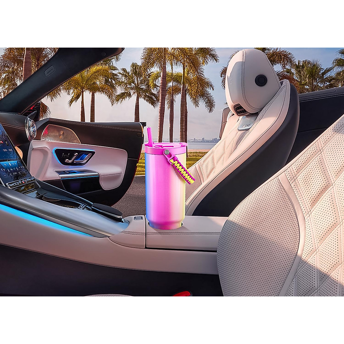 Meoky 40 oz Tumbler with Handle and Straw, Insulated Water Bottle, Stainless Steel Travel Mug, Keeps Cold for 34 Hours, 100% Leak Proof, Fits in Car Cup Holder (Bunny)