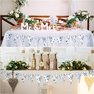 5 Pieces Blue White Vintage Floral Paper Pennant Garland Wedding Garland Triangle Banner for Wedding Bridal Shower Outdoor Decoration