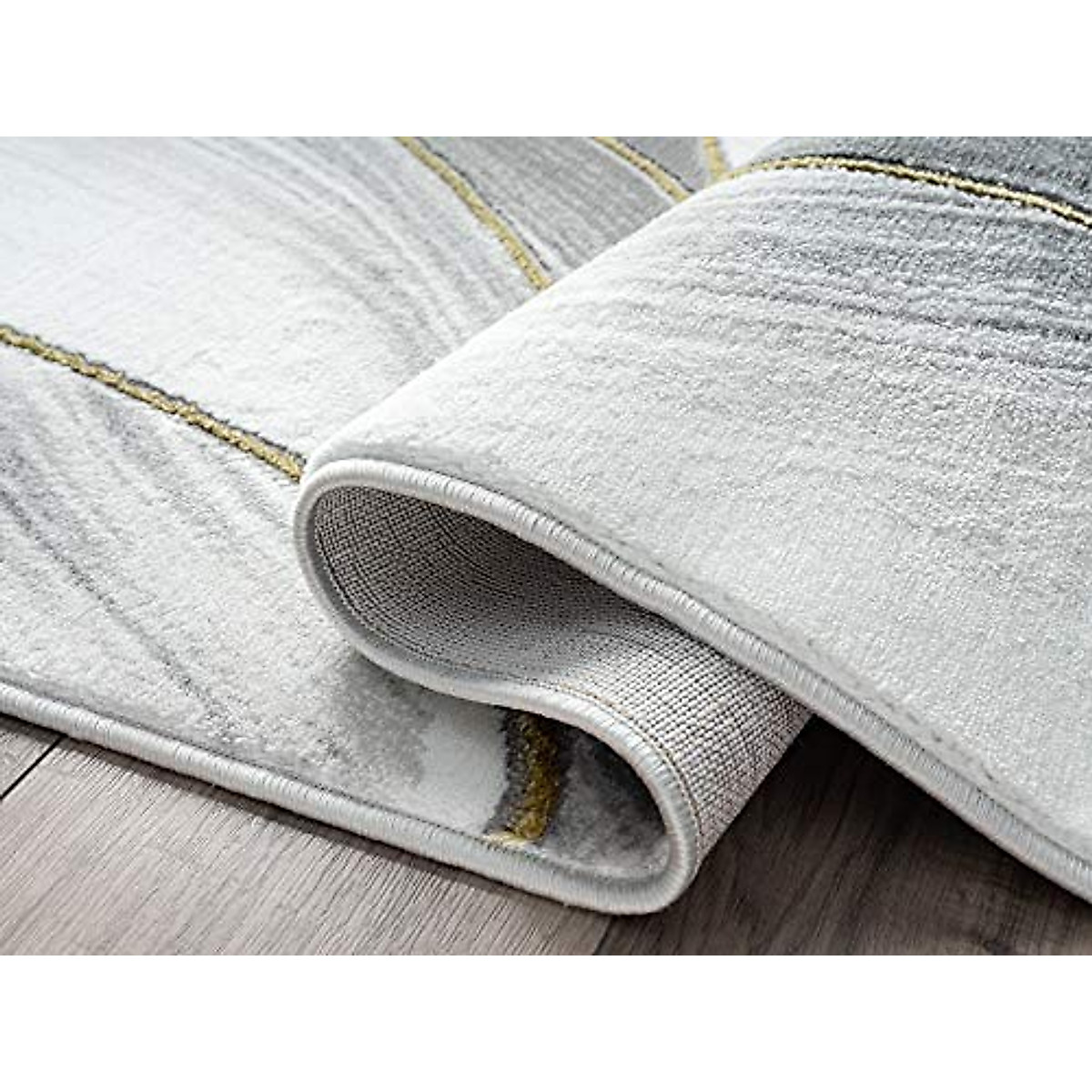 Abani 7' 9" x 10' 2" (8x10) Grey & Gold Metallic Contemporary Ribbon Area Rug, Rugs Swirl Design Neutral Non-Shed Bedroom Rug