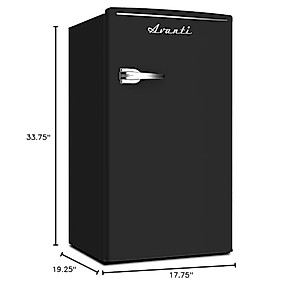 Avanti RMRS31X1B-IS Retro Mini Fridge for Home Office or Dorm, Manual Defrost and Adjustable Temperature, 3.1 Cu.Ft, Black