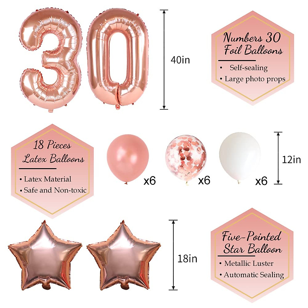 30th Birthday Decorations for Her, Happy Birthday Banner 30 Balloon Numbers Happy Birthday Cake Topper Rose Gold Curtain 30th Birthday Sash Anniversary Decorations Birthday Backdrop