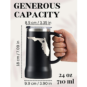 Onebttl Florida Gifts for Men Women, Florida Themed Souvenirs Travel Homesick Gift, Stainless Steel Beer Stein Tumbler, 24oz Beer Mug with Lid