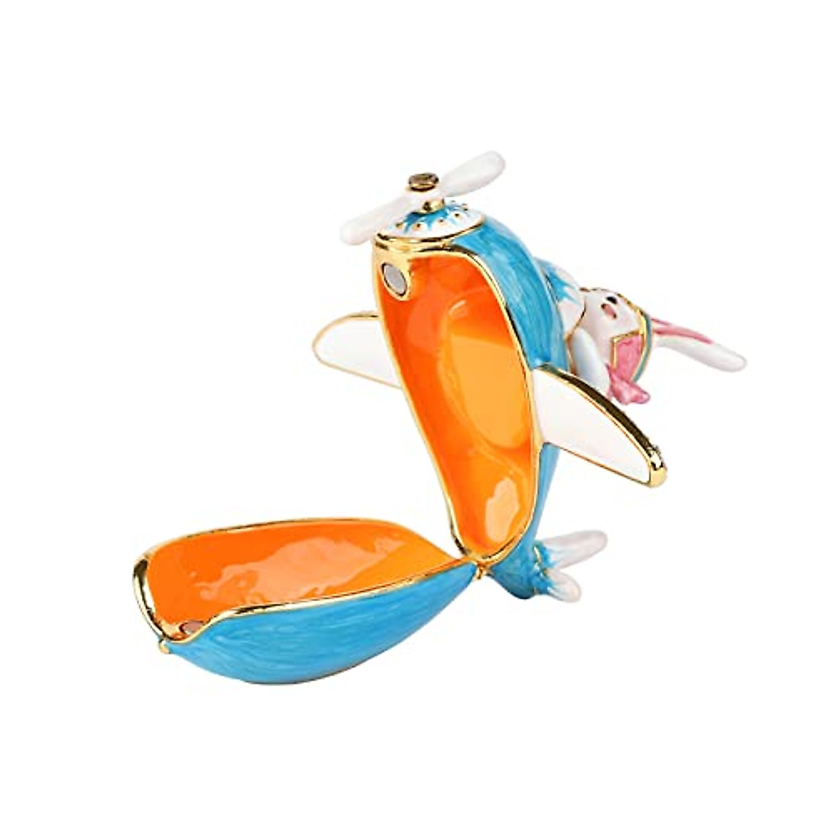 Furuida Airplane and Captain Rabbit Trinket Boxes Hinged Enamel Hand-Painted Animals Ornaments Unique Gift for Home Decor