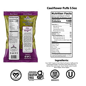 Vegan Rob's Cauliflower Puffs Clean & Sustainable with a Great Veggie Taste - Plant-Based & Gluten Free Healthy Snacks for Kids & Adults - 4 Count (3.5 Ounce)