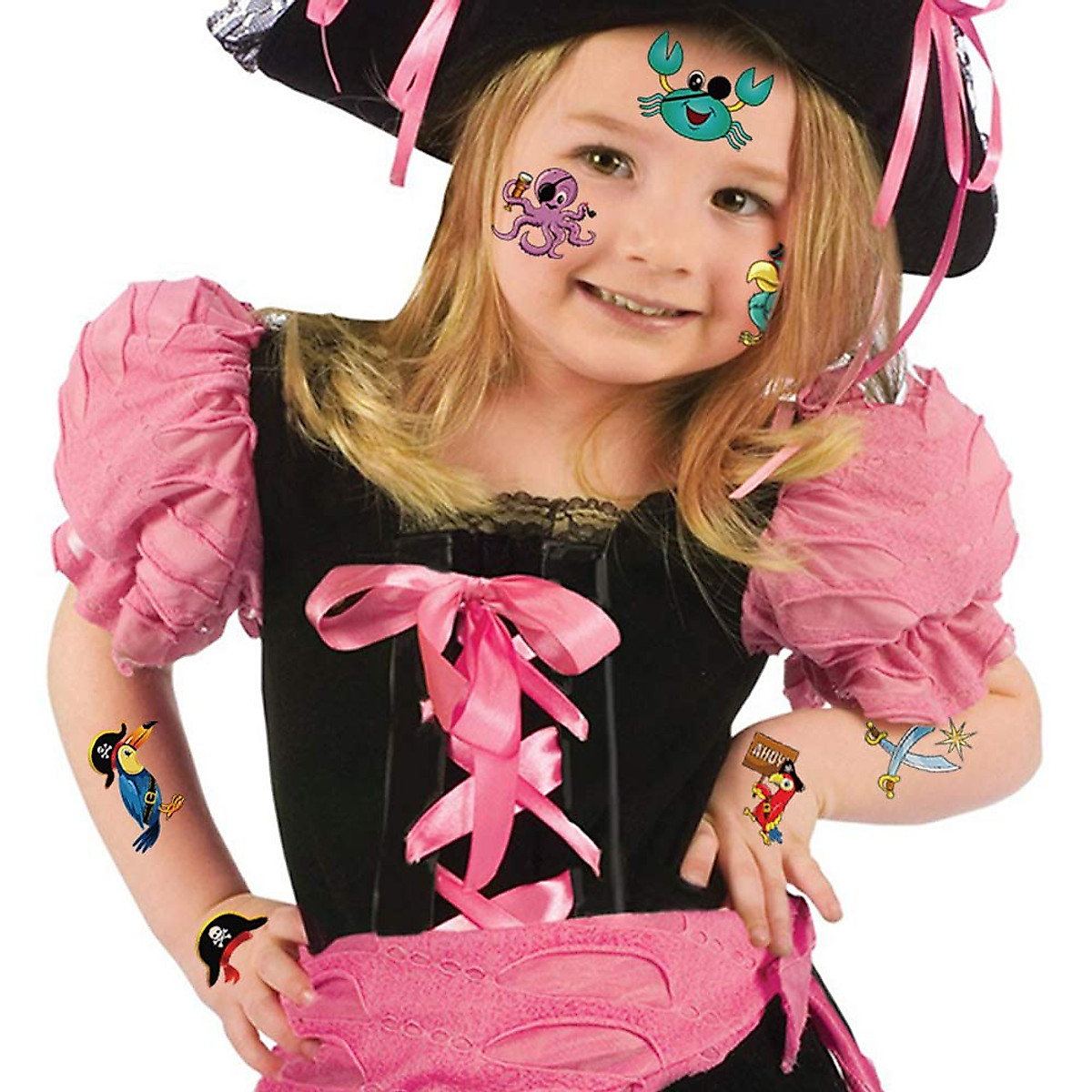 Pirate Tattoos(96Pcs), Konsait Pirate Temporary Tattoo Fake Neverland Pirated Cannon Powder Jake Captain Tattoo Body Sticker for Pirate Birthday Party Favors Supplies Kids Boys Girls Party Bag Filler